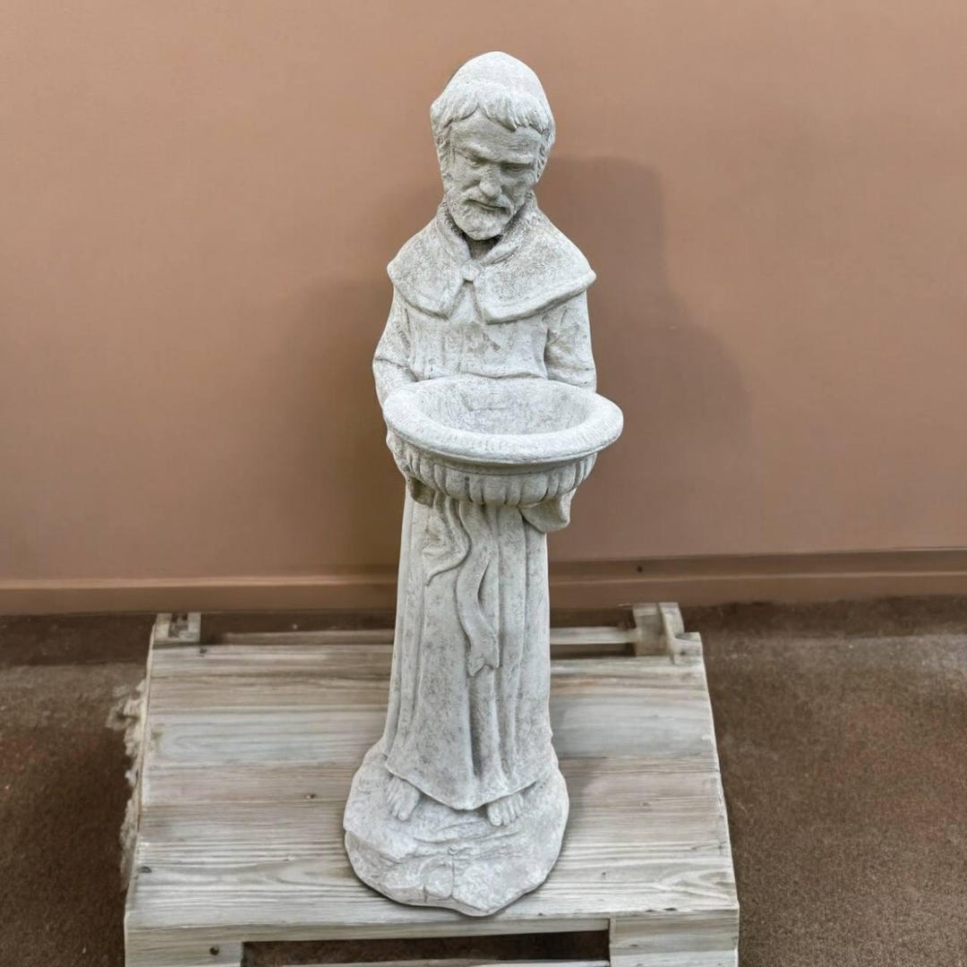 Stone Monk Statue Lawn Monastery Art Concrete Religious Man Figure ...