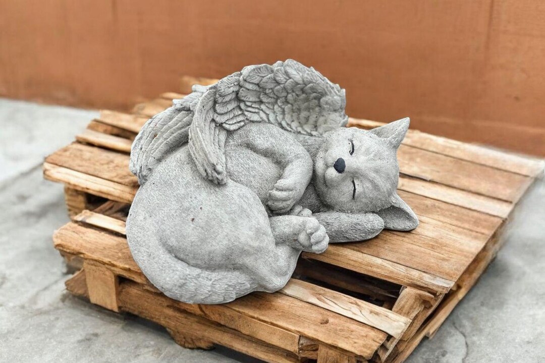 Laying Kitten Sculpture Concrete Cat Angel Outdoor Kitten Figurine Pet ...