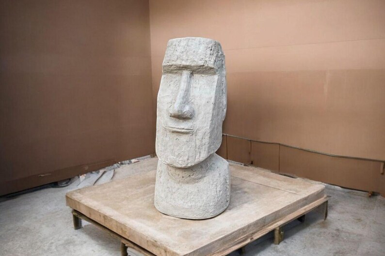 Moai Head Statue Concrete Easter Island Figurine Moai Head Rock Outdoor Decoration Stone Easter ...