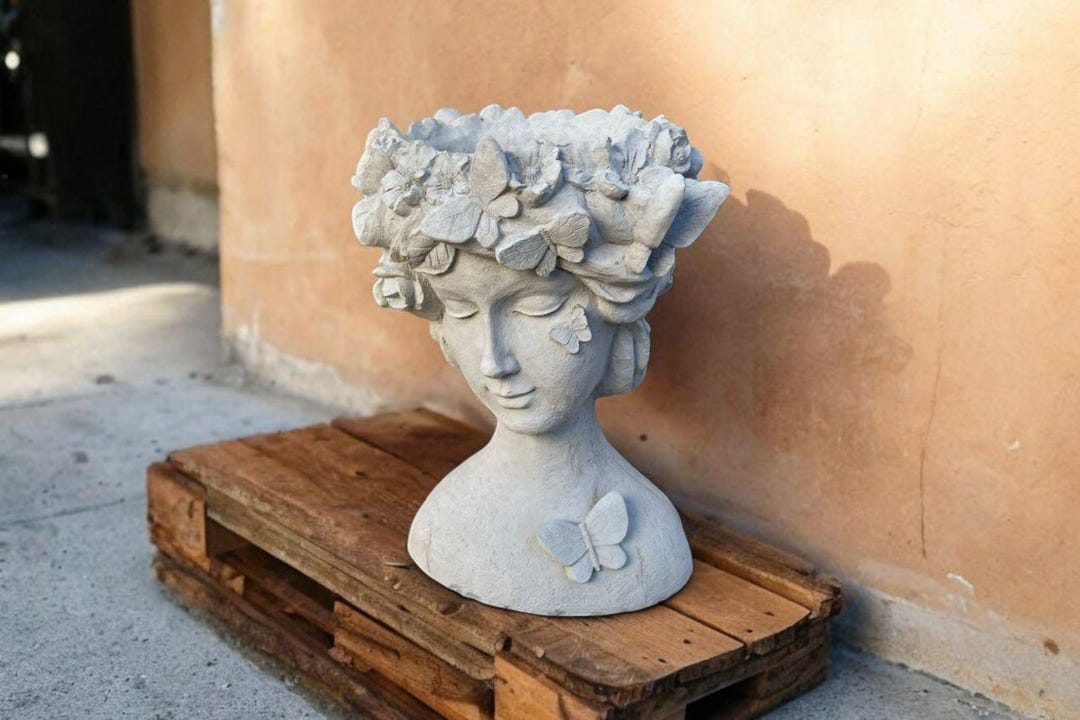Unique Flower Bust Lady Head With Roses Concrete Flower Pot Outdoor ...