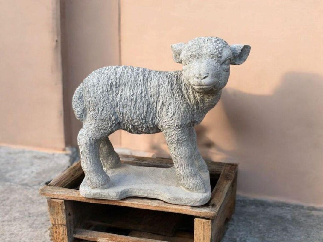 Outdoor Lamb Figure Garden Sheep Ornament Farm Animal Decor Concrete ...