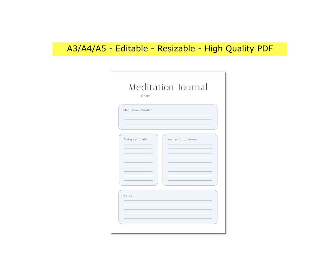 Meditation Journal Template PRINTABLE Mindfulness Page Daily Reflection ...
