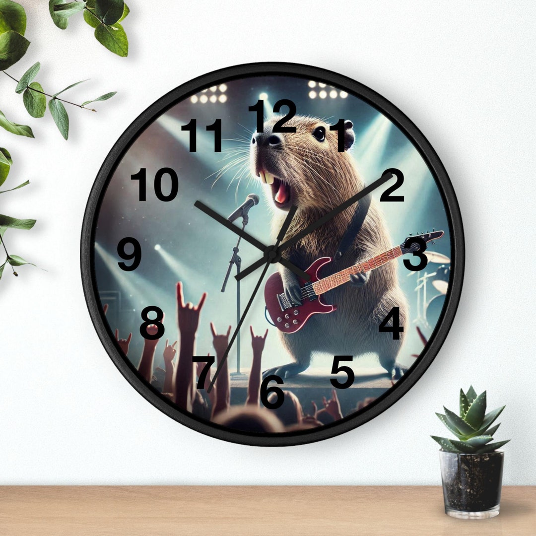 Rock Star Capybara Clock, Rock Themed Decor, Capybara Clock With ...