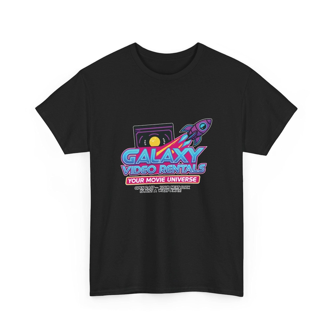 Galaxy Video Rentals T-shirt, Retro VHS Store Logo Tee, Neon Space ...