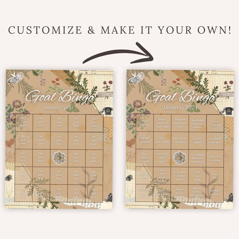 Fully Editable Goal Bingo Vision Board & Personal/spiritual Goal ...