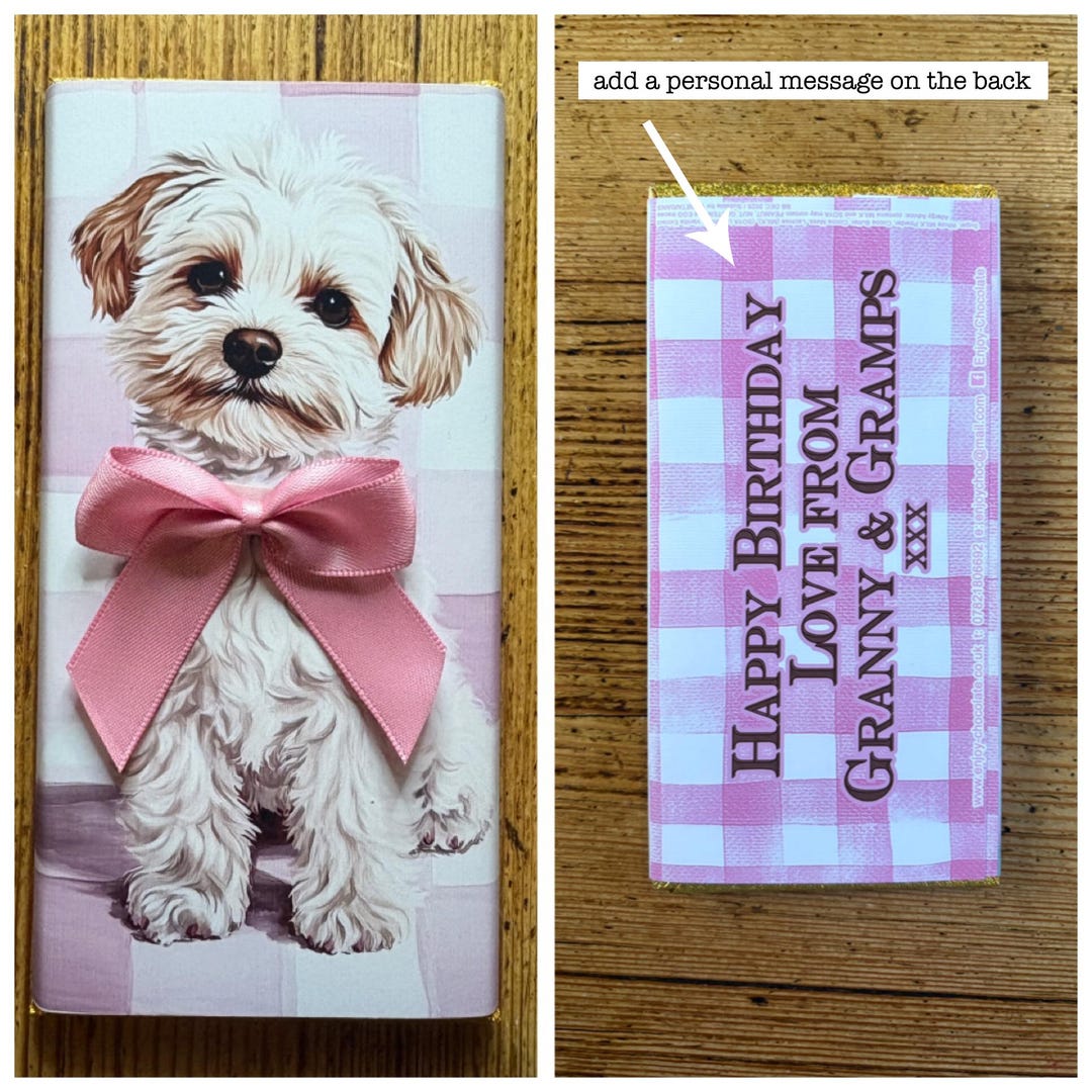 MALTIPOO DOG Chocolate Bar Personalised With Message With Bow - 100gm ...