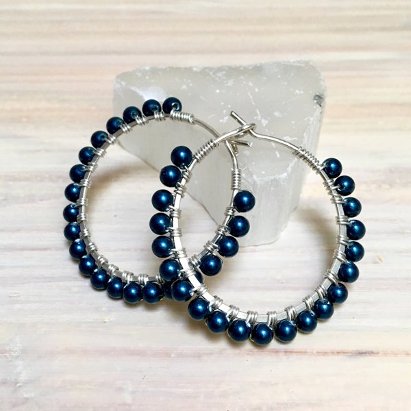 Navy Blue Hoops - Etsy
