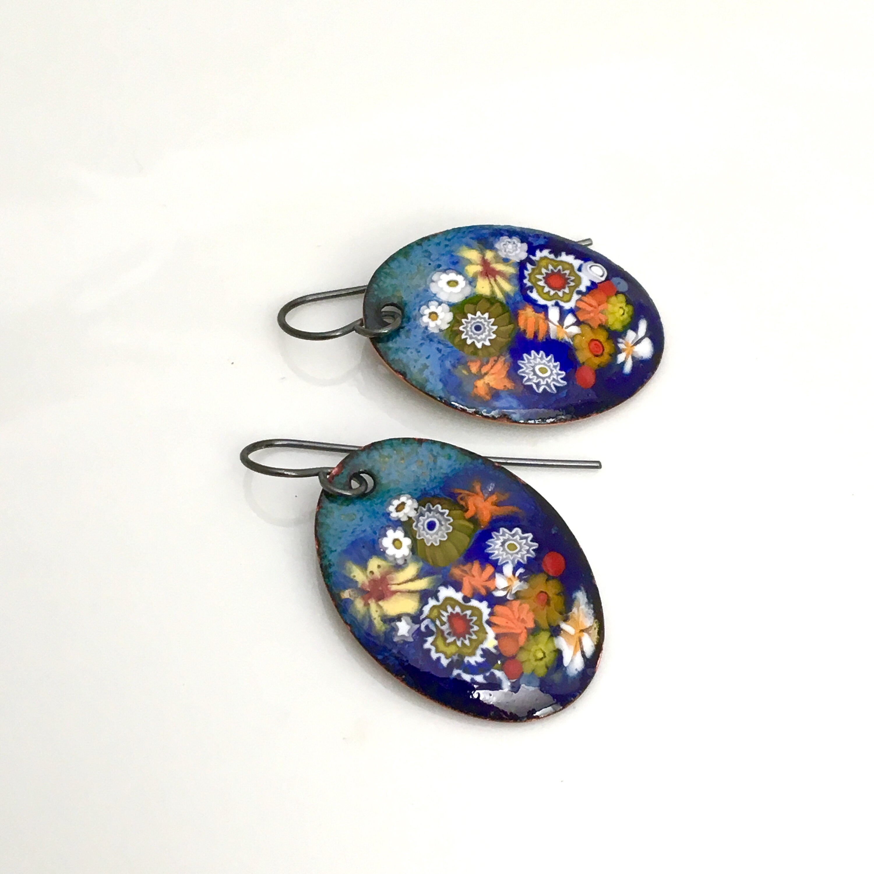 Colorful Enamel Jewelry, Copper Enameled Earrings,Blue Yellow & Orange ...