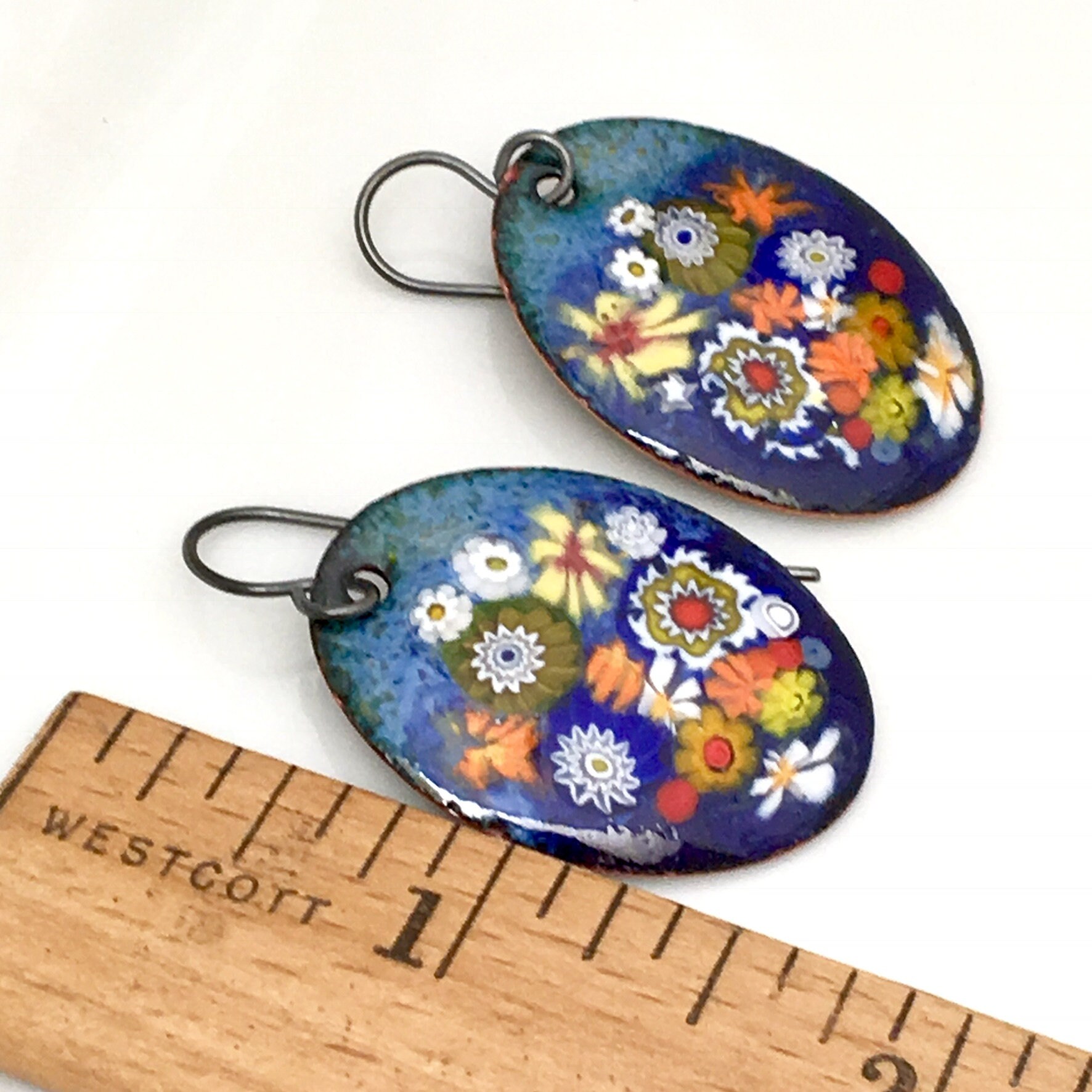 Colorful Enamel Jewelry, Copper Enameled Earrings,Blue Yellow & Orange ...