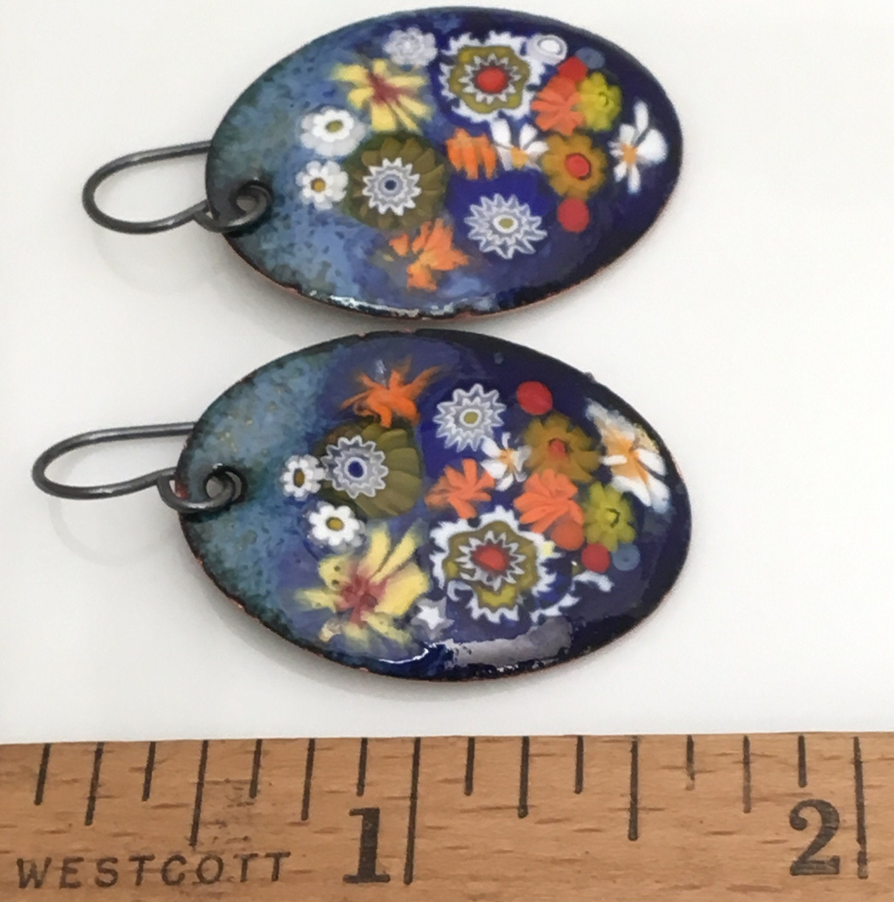 Colorful Enamel Jewelry, Copper Enameled Earrings,Blue Yellow & Orange ...