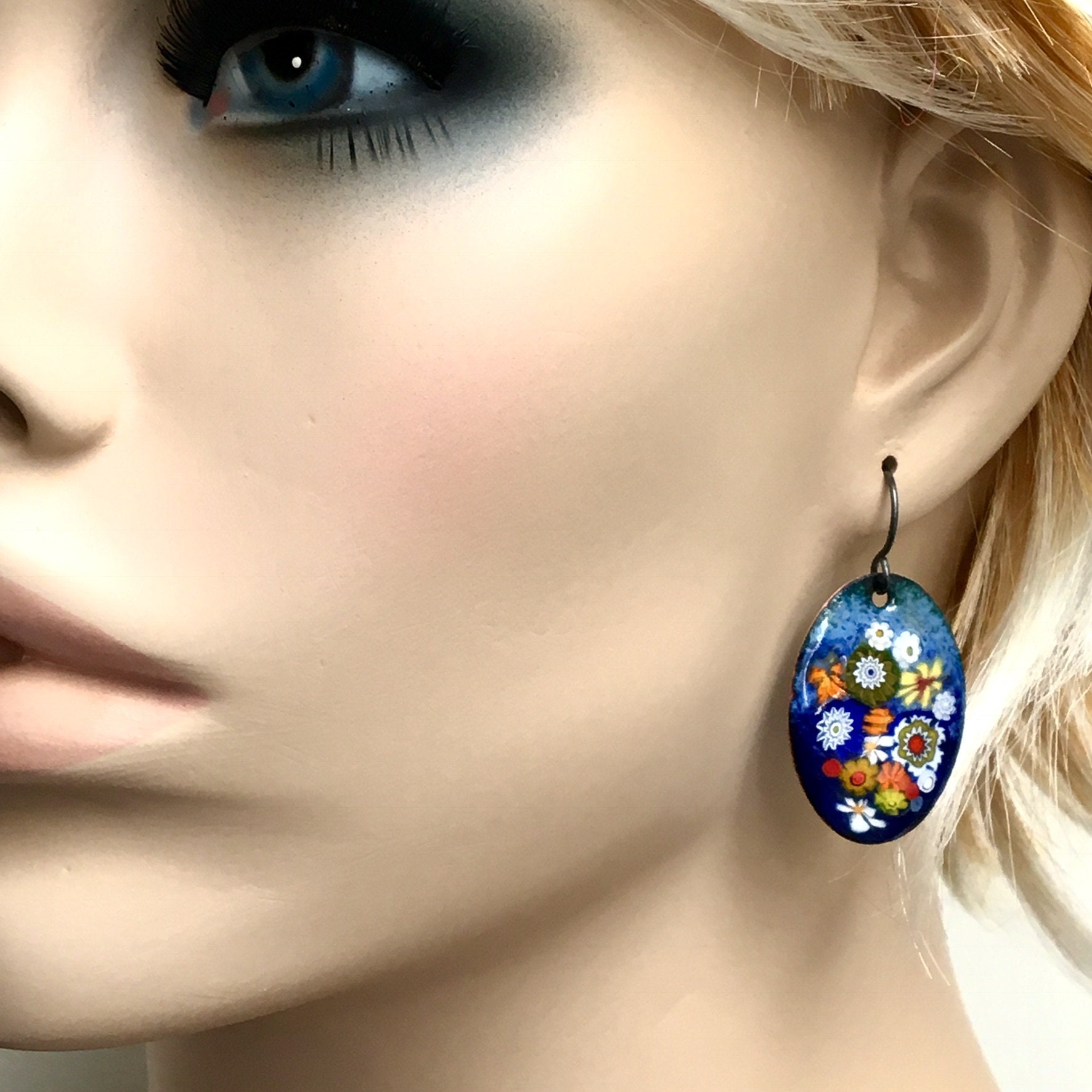 Colorful Enamel Jewelry, Copper Enameled Earrings,Blue Yellow & Orange ...