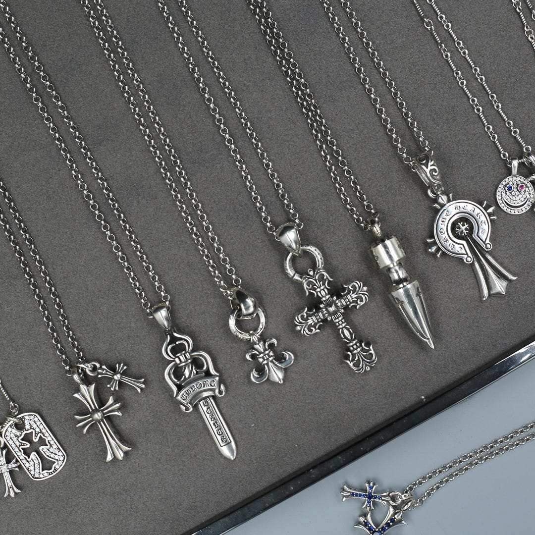 In Box Gothic Silver Cross Necklace, Chrome Hearts Chain Necklace, Punk ...