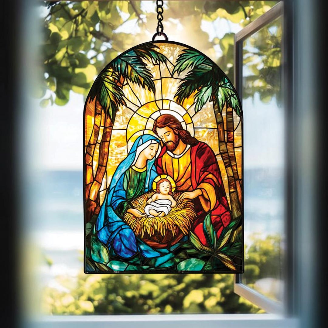 Christian Nativity Scene Suncatcher Ornament, Catholic Acrylic Window ...