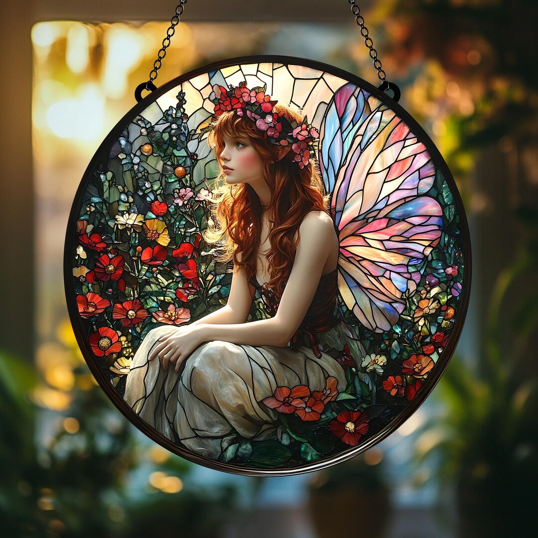 Fairy Lightcatcher Enchanted Forest Fairy GLASS SUNCATCHER Fairy Flower ...