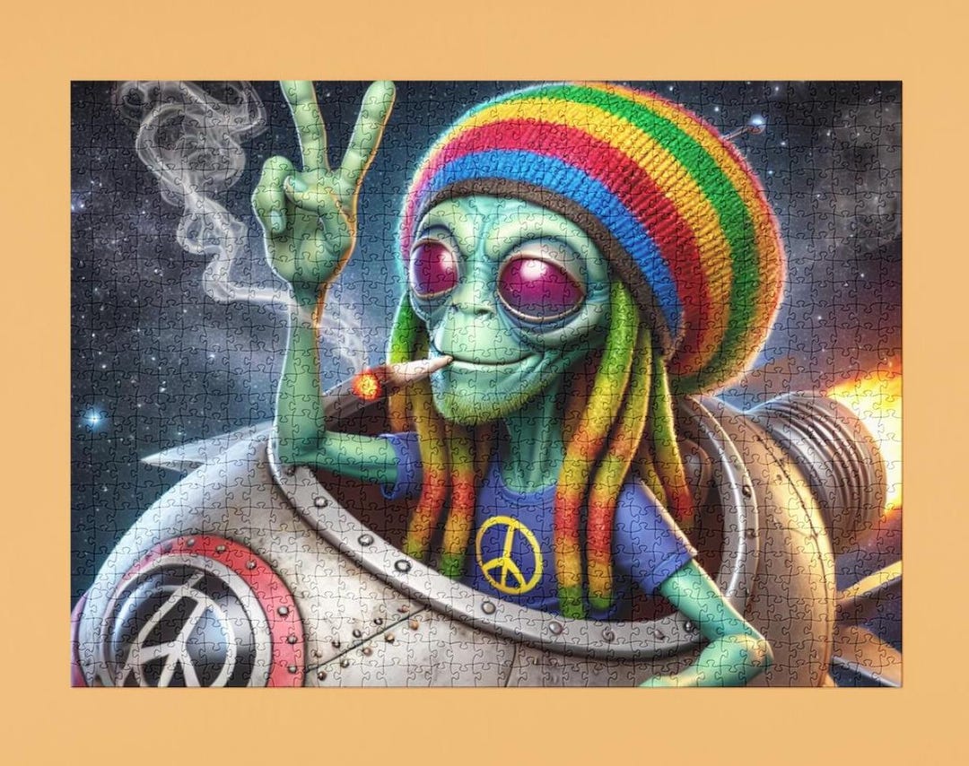 Extraterrestrial Alien Jigsaw Puzzle Rasta Alien Spaceship Design Fun ...