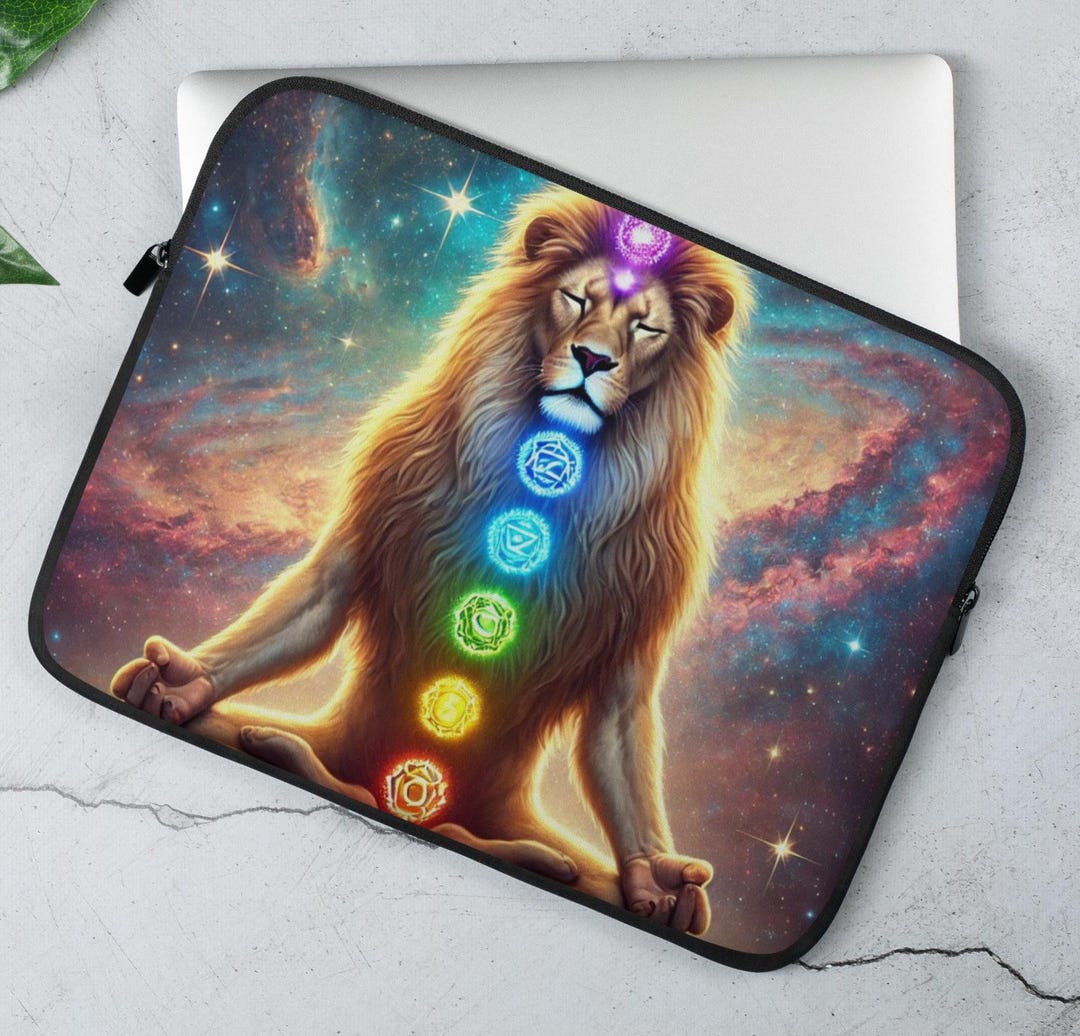 Meditating Lion, Aligned Chakras, Peaceful Space Lion Laptop Sleeve ...