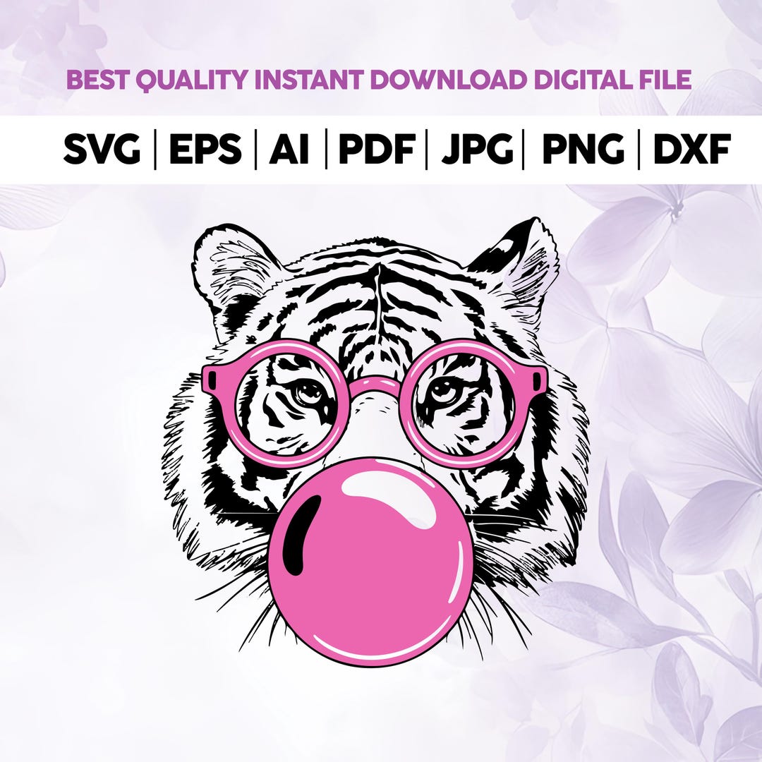 Tiger Blowing Bubble Png,tiger Svg,tiger With Glasses Bubble Gum,tiger ...