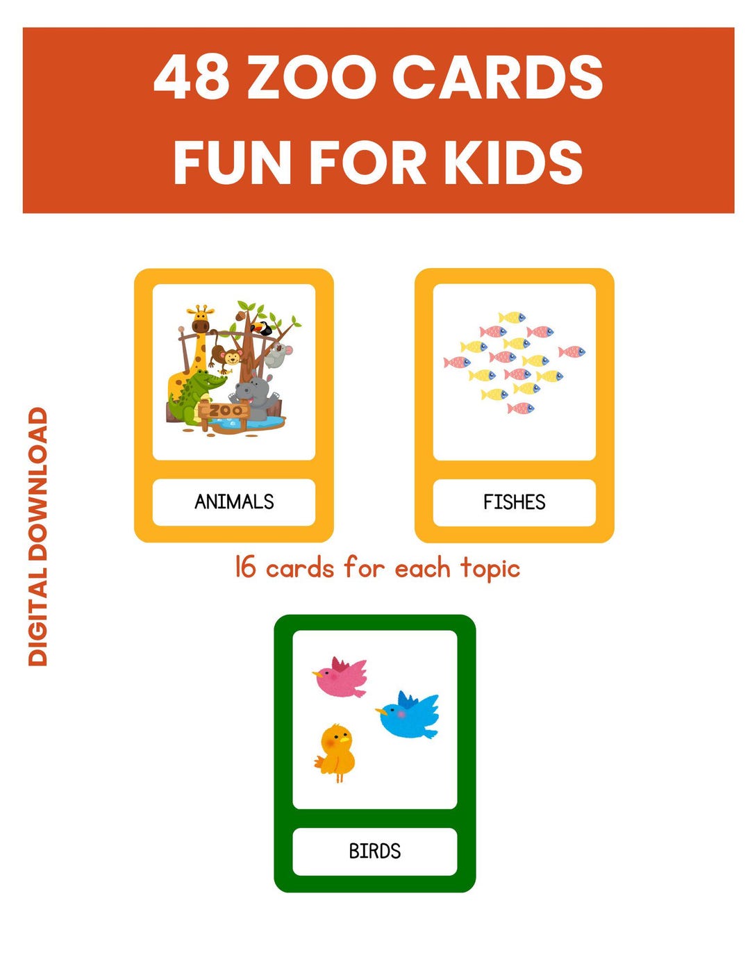48 Zoo Animal Flashcards for Kids | Digital PDF for Learning & Play - Etsy