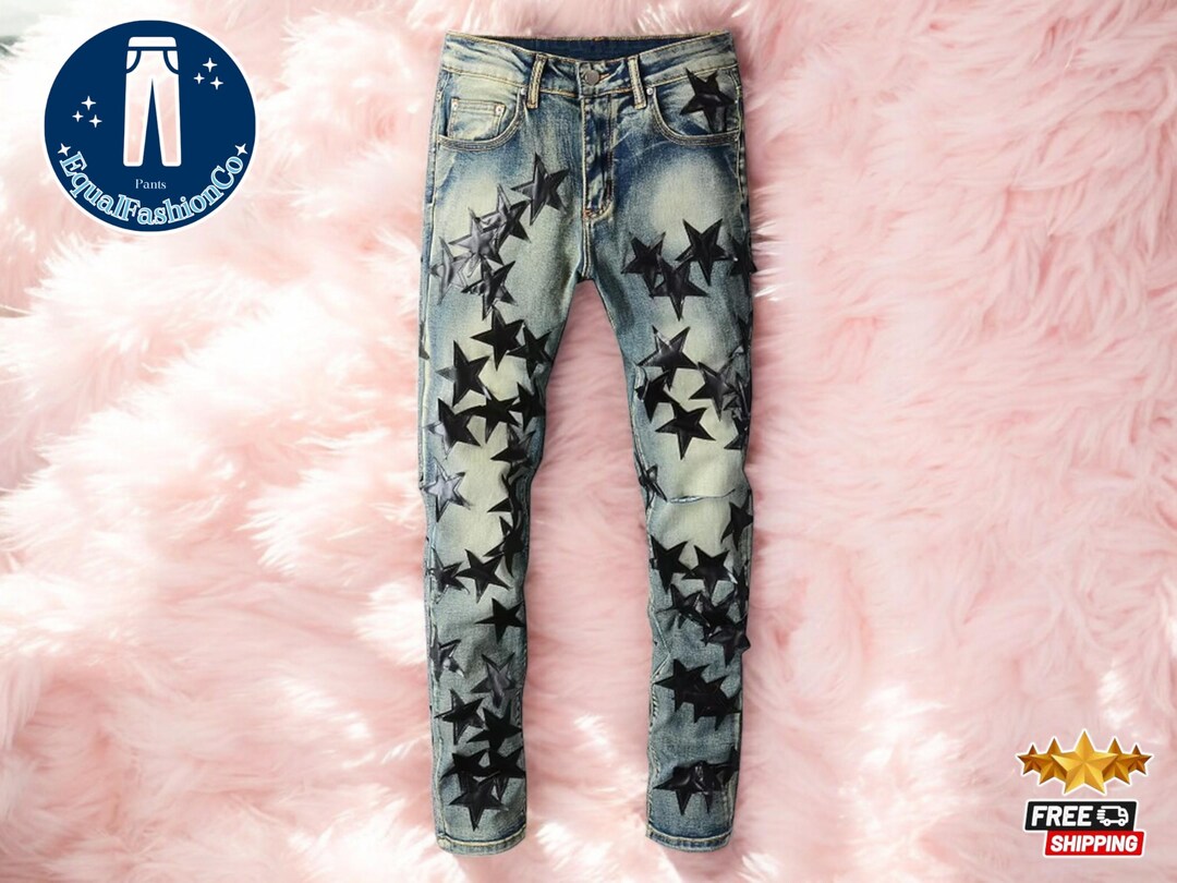 Star Patchwork Denim | Punk Rock Men's Jeans | Skinny Pencil Cut Pants ...