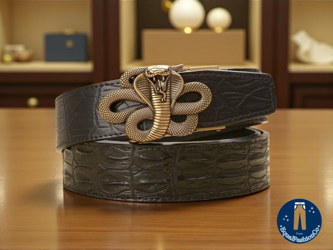 Men's Leather Snake Buckle Belt: Retro Cobra Ratchet Strap - Etsy
