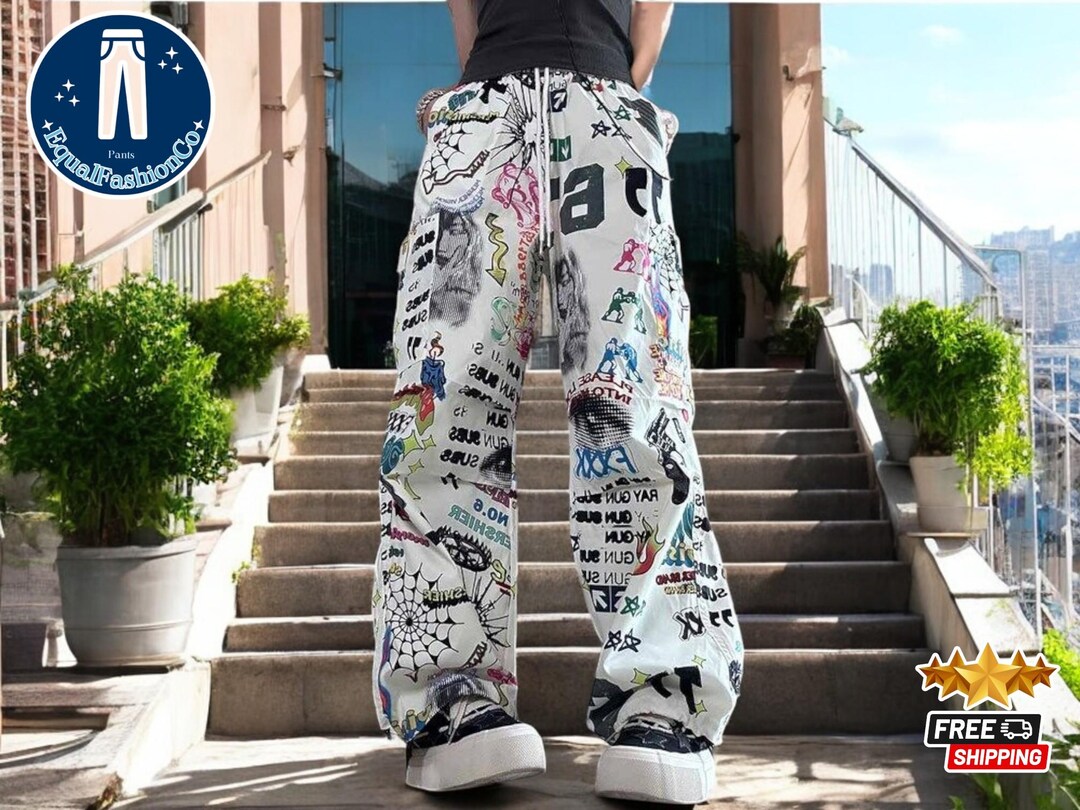 Graffiti Wide Leg Sweatpants | Unisex Vintage Joggers | Loose ...