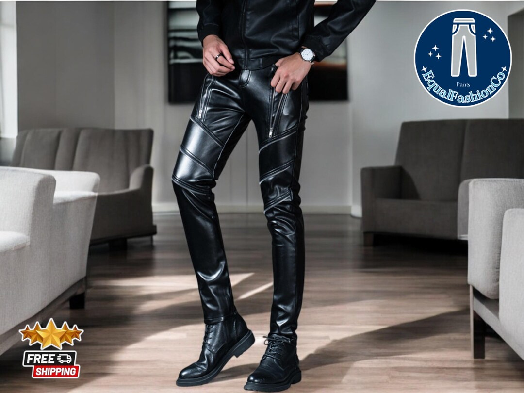 Men's Patent Leather Pants | Stylish Fitted Trouser | Zipper Detail ...