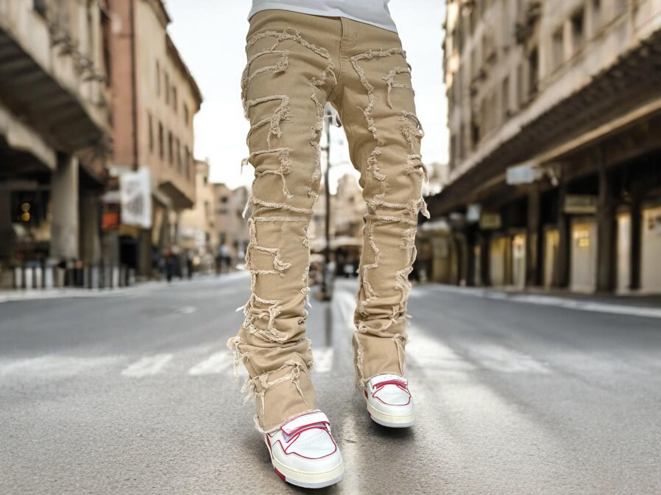 Men's Stretch Denim Pants | Straight-leg Trousers | Patched Long Tight ...