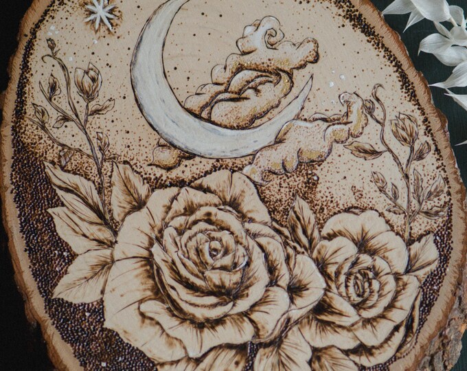 Celestial Roses | Hand Wood Burned Wall Art - Etsy