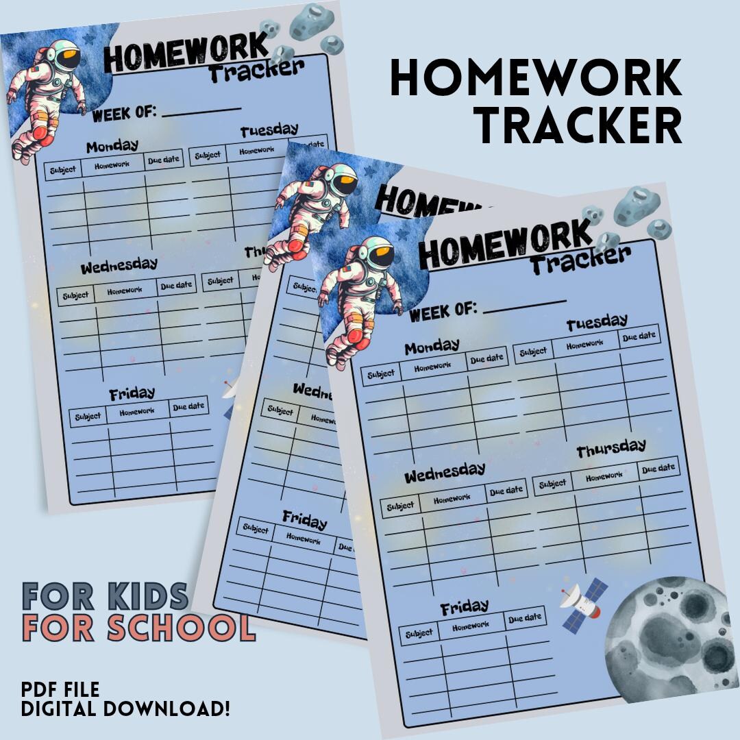 Weekly Homework Tracker for Kids Space-themed Printable PDF Fun ...