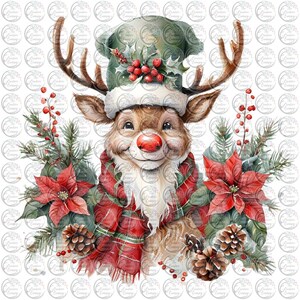 Christmas Clipart Bundle of 3 Reindeer, Santa Claus, and Snowman PNG ...