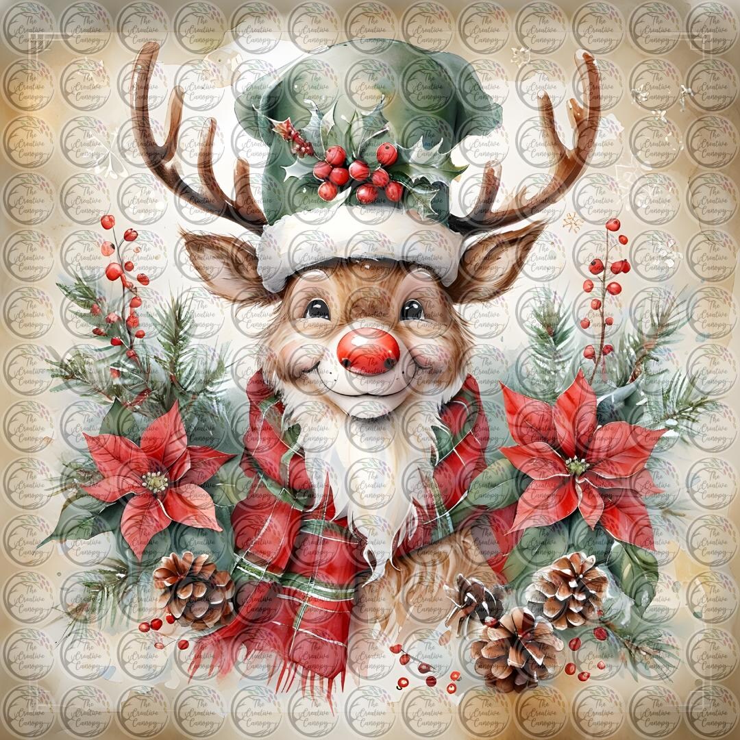 Rudolph Reindeer Clipart PNG Festive Christmas Sublimation Design With ...