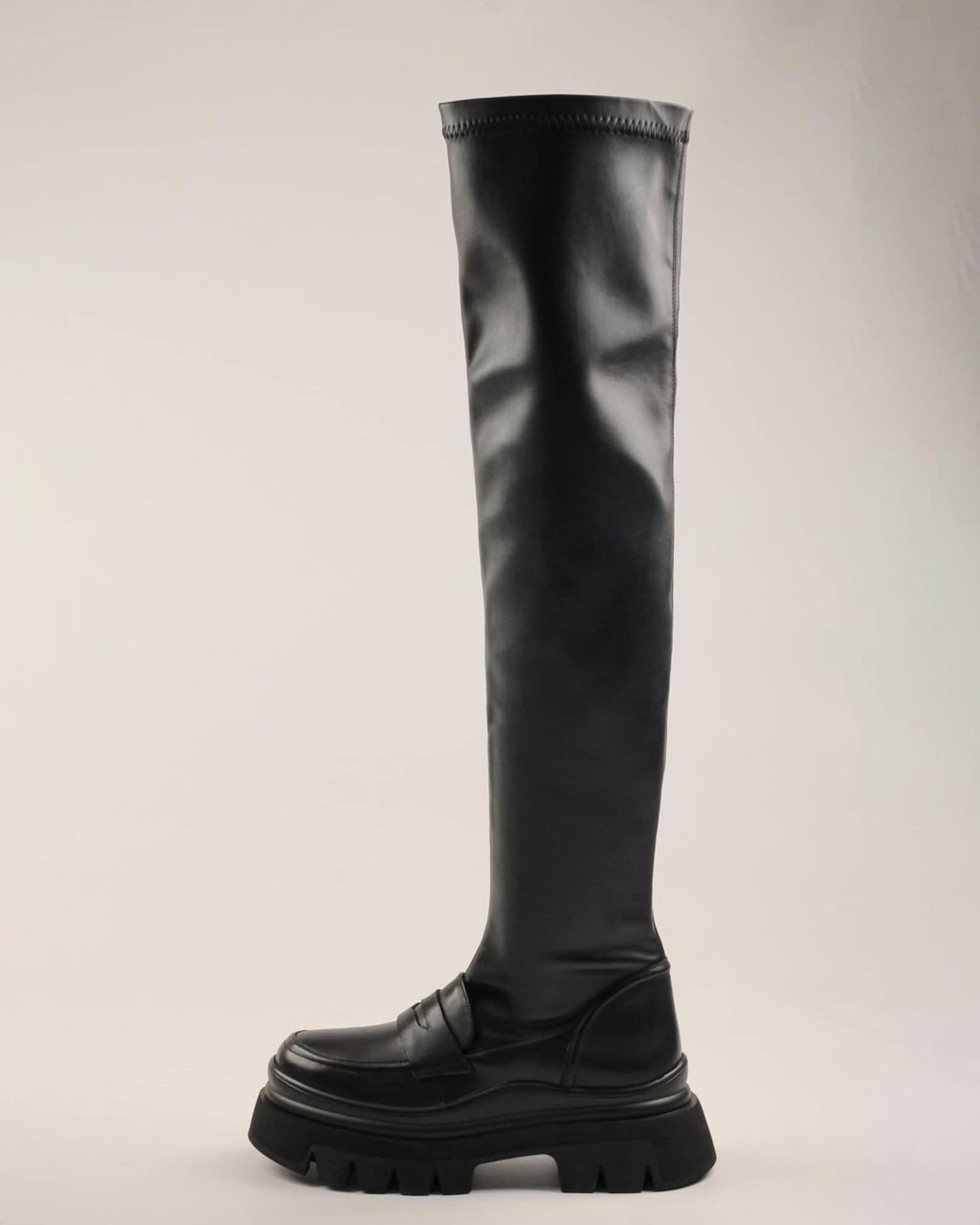 Black Over-the-knee Platform Boots: Chunky Faux Leather Tall Boots - Etsy