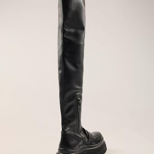 Black Over-the-knee Platform Boots: Chunky Faux Leather Tall Boots - Etsy