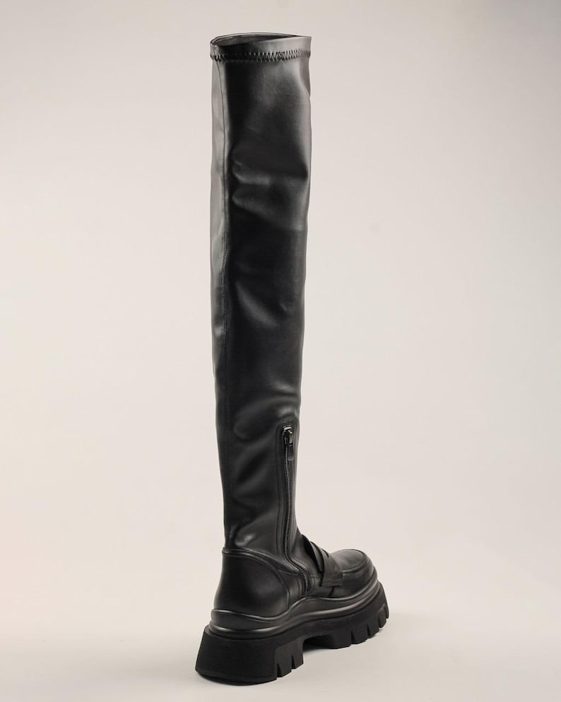 Black Over-the-knee Platform Boots: Chunky Faux Leather Tall Boots - Etsy