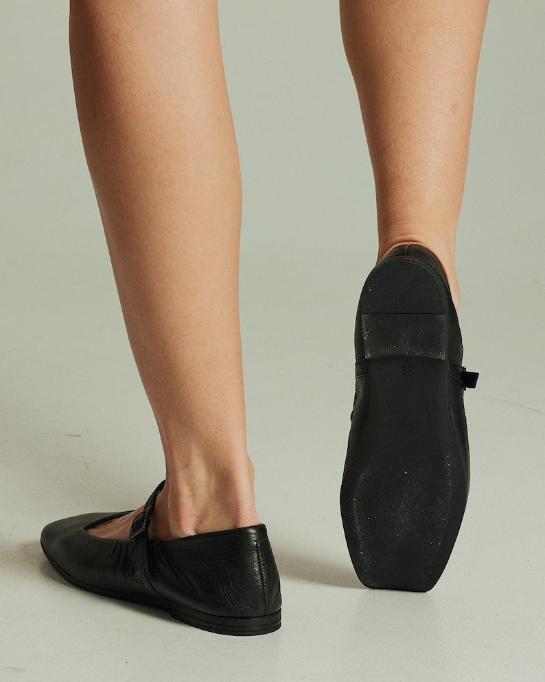 Krula Black Leather Ballet Flats With Buckle Strap - Etsy