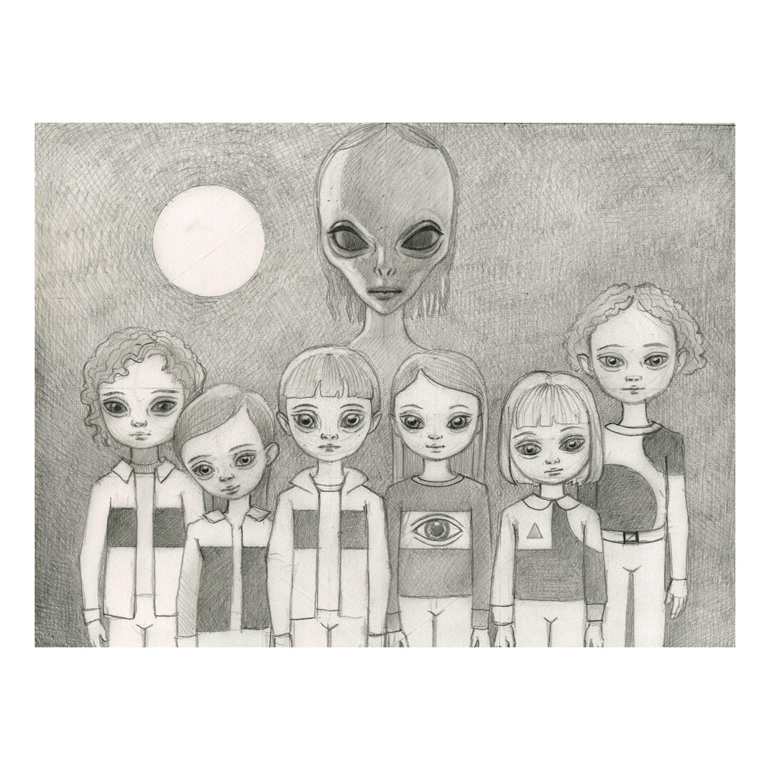 Alien Children Original Graphite Drawing - Etsy