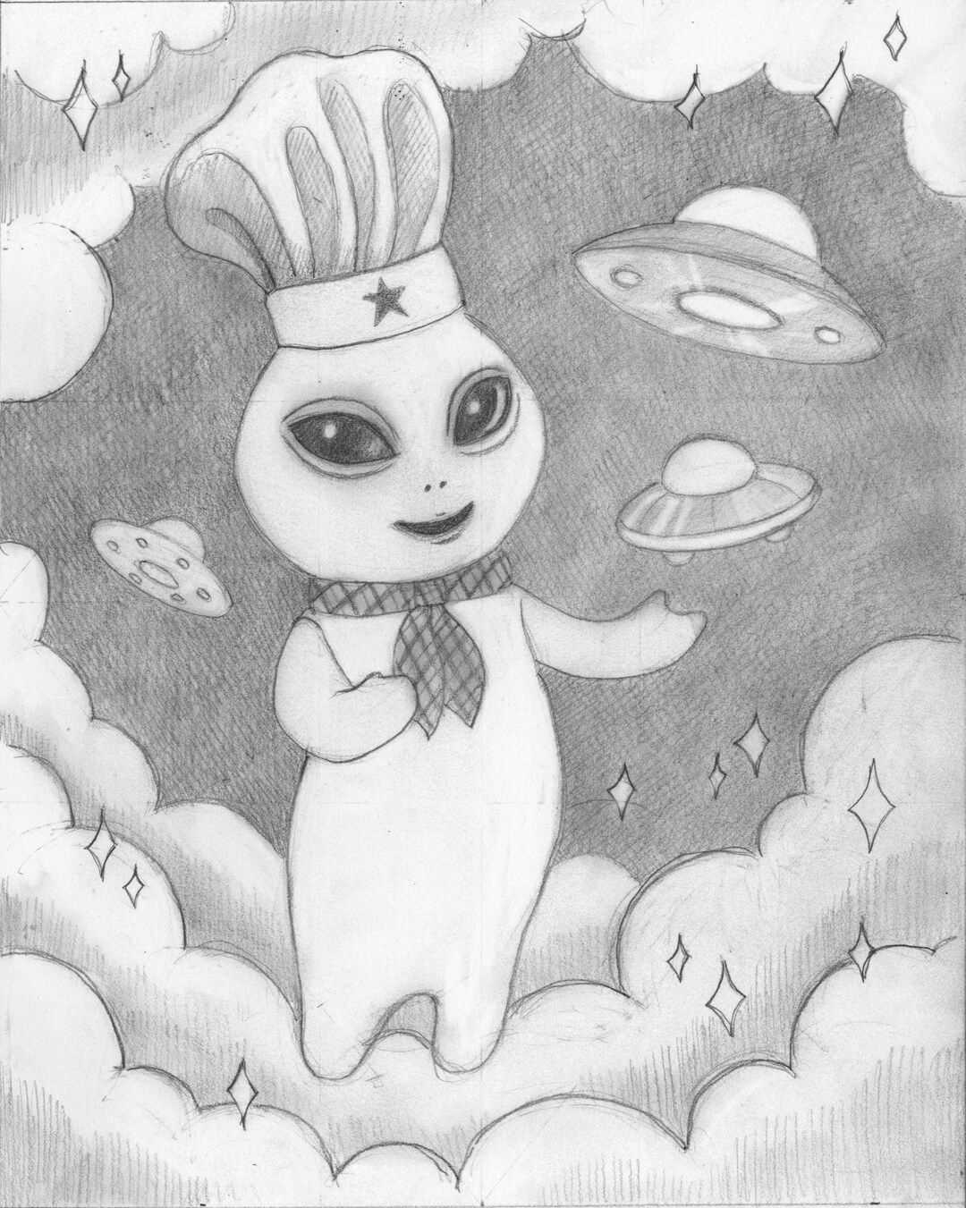 Alien Doughboy - Graphite Drawing by Ana Bagayan - Etsy