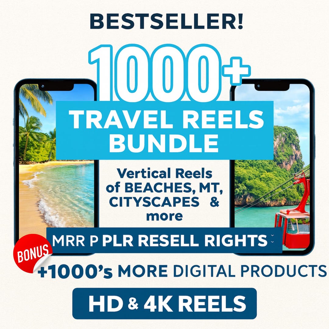 1000+ Travel Reel Videos | MRR PLR Resell Rights With Bonus Digital ...