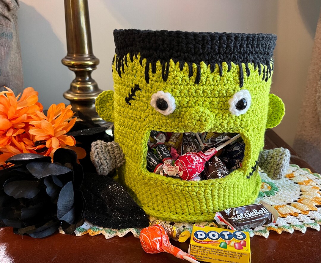 Fun Monster Halloween Candy Basket - Hand Crochet Monster Basket ...