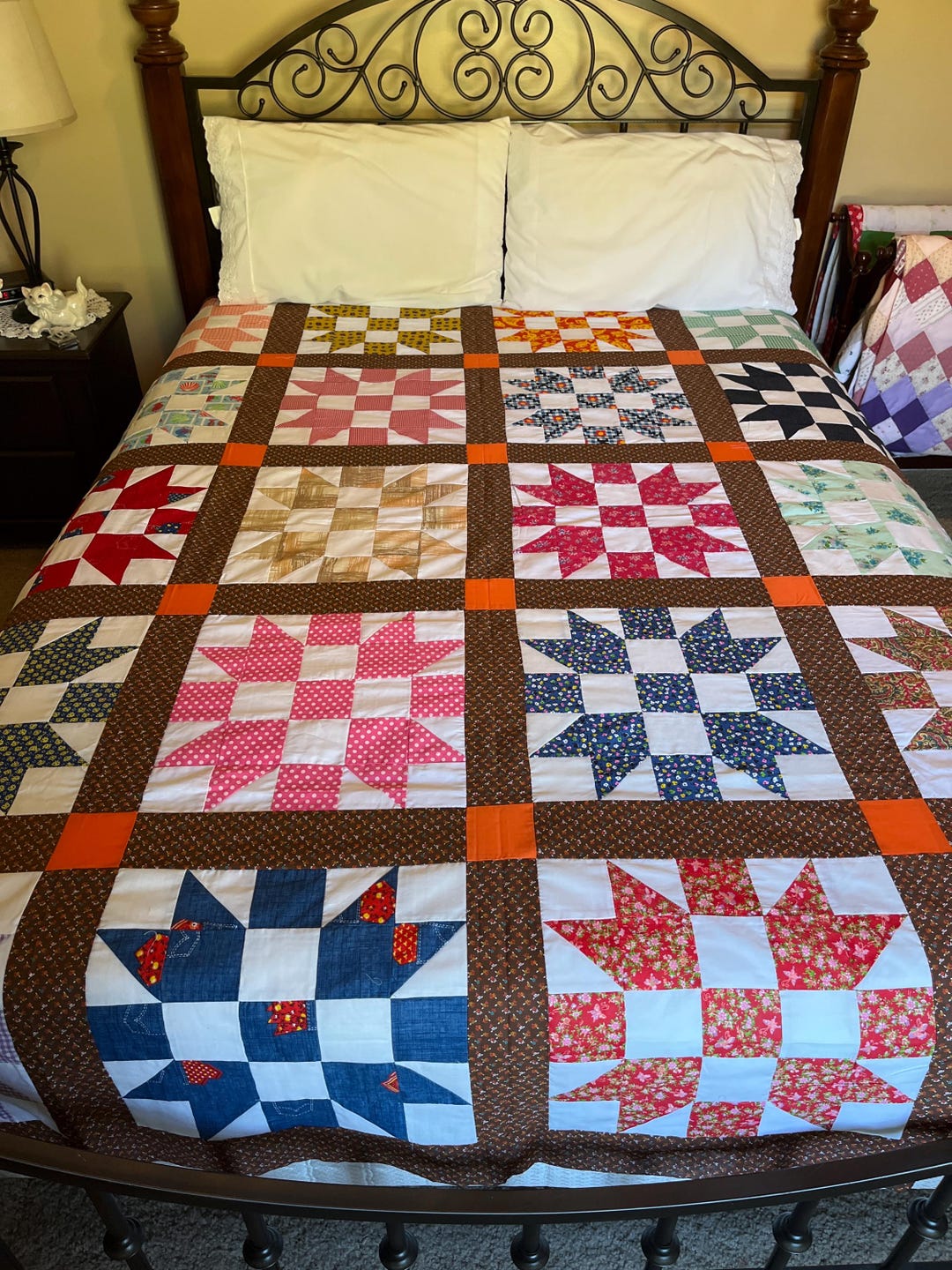 Vintage Sister’s Choice Quilt Top - Hand Pieced Full/queen Size 93” X ...