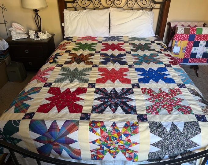 Vintage Beacon Star Quilt Top - Hand Pieced Full/queen Size 87” X 71 ...