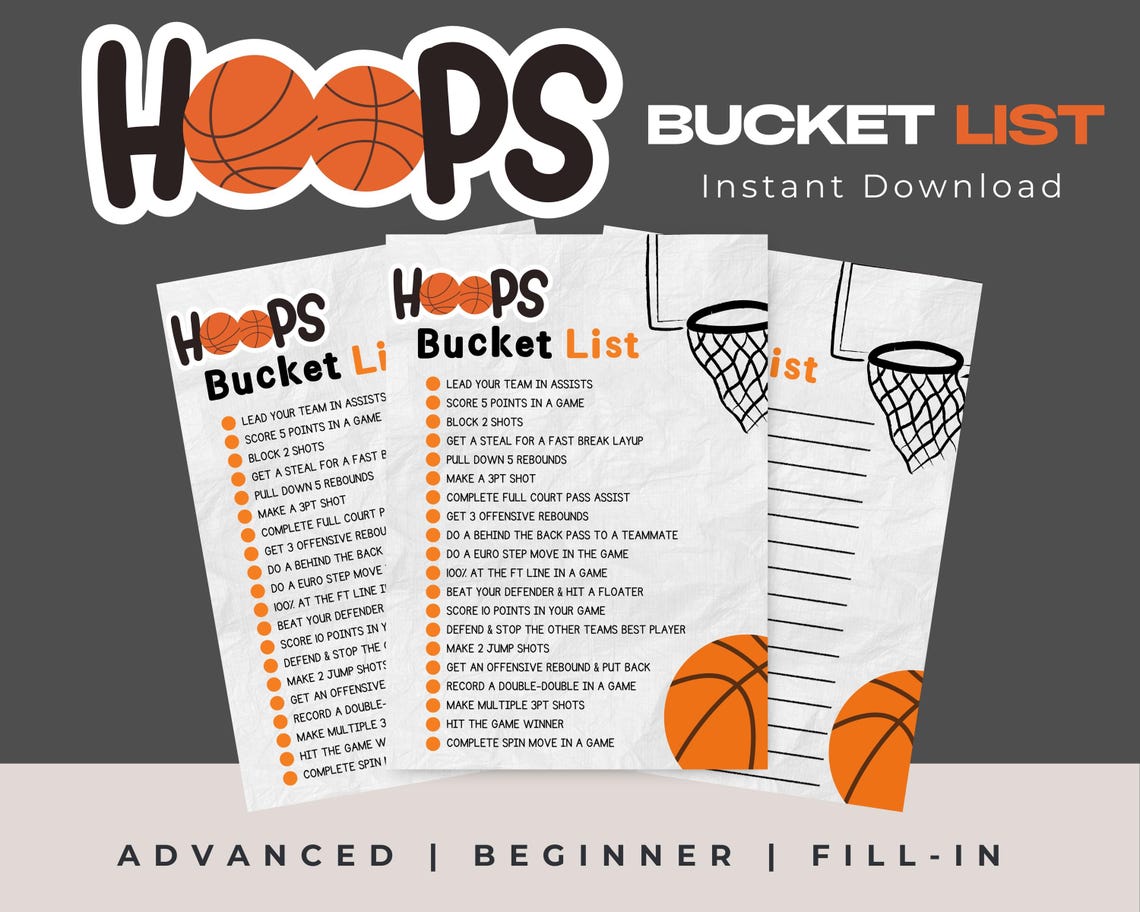 Hoops Bucket List, Basketball Game Checklist, Blank Basketball Bucket ...