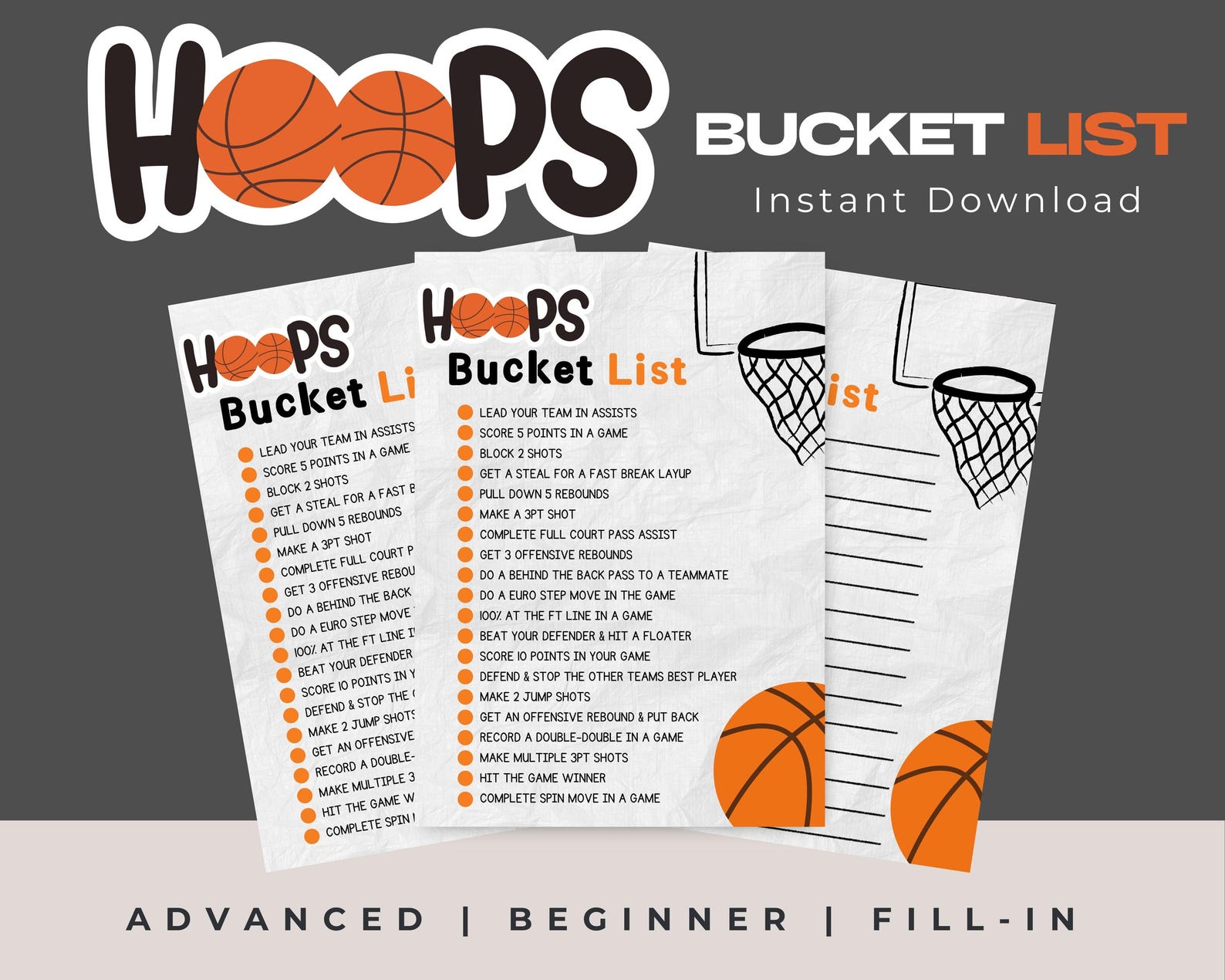 Hoops Bucket List, Basketball Game Checklist, Blank Basketball Bucket ...