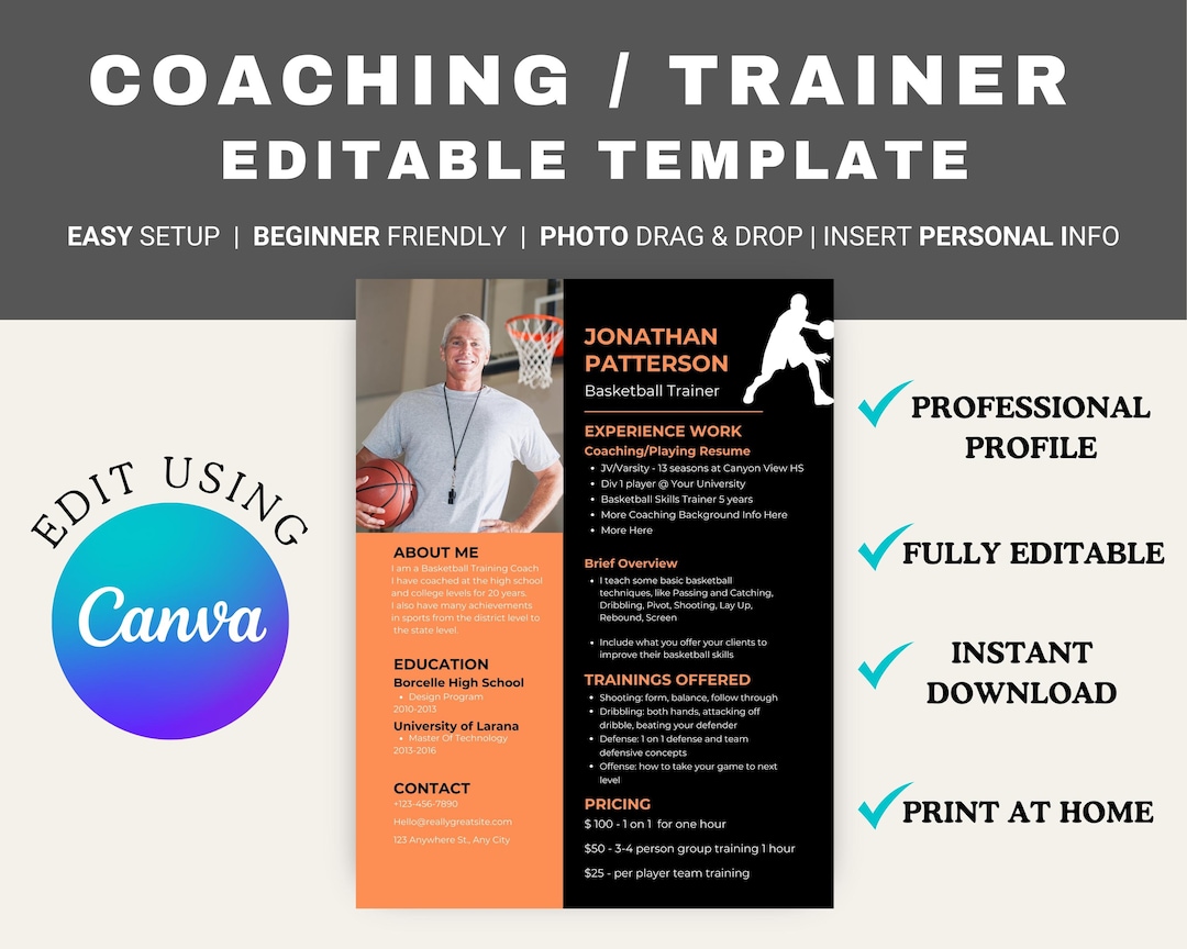 Coaching Profile Template, Trainer Profile Template, Coaching ...