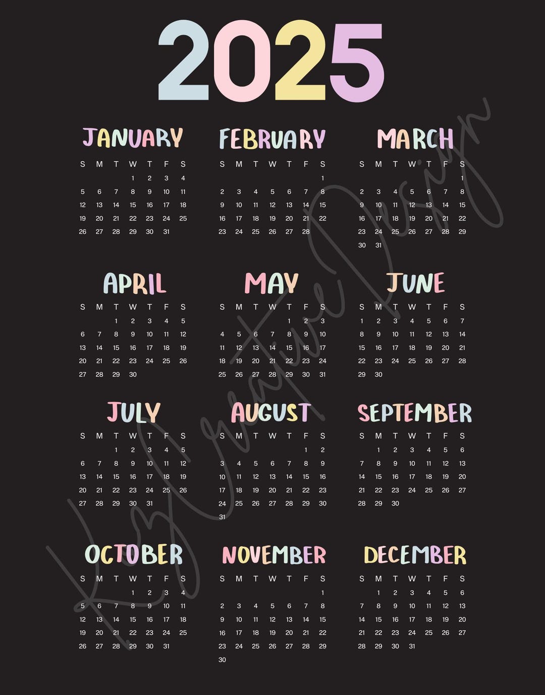 Color Calendar 2025 Png, Transparent Background, Printable Calendar ...