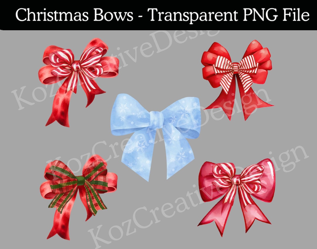 Christmas Bows PNG, Transparent Background, Bow Png, Instant Download ...