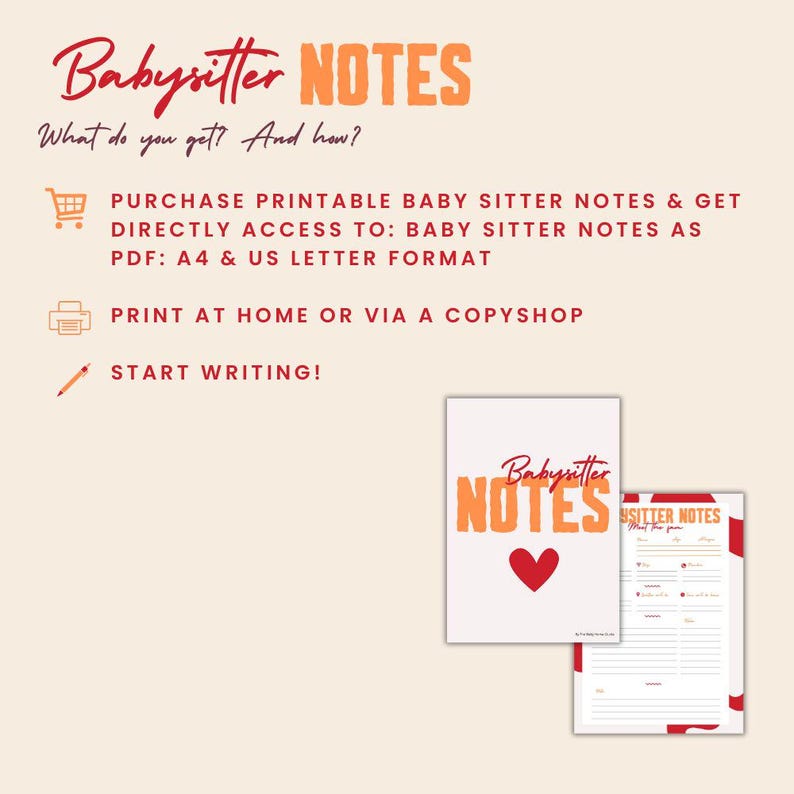 Babysitter Instructions | Printable Baby Sitter Template | Nanny Notes ...