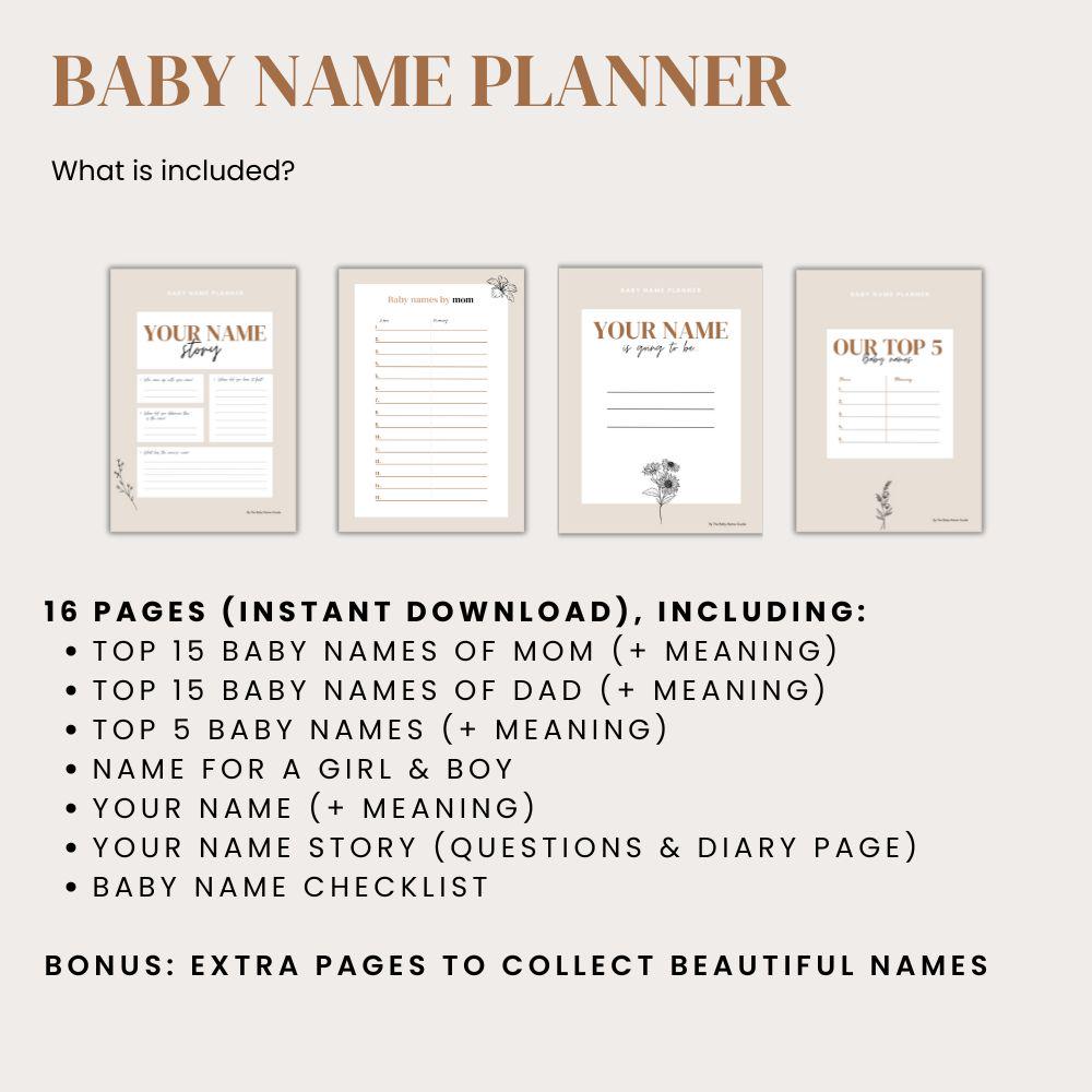 Baby Name Planner Printable Beige Flowers | Baby Name Tracker for ...