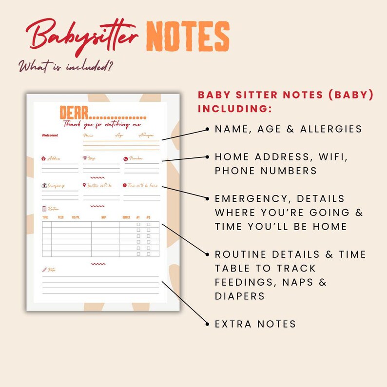 Babysitter Instructions | Printable Baby Sitter Template | Nanny Notes ...
