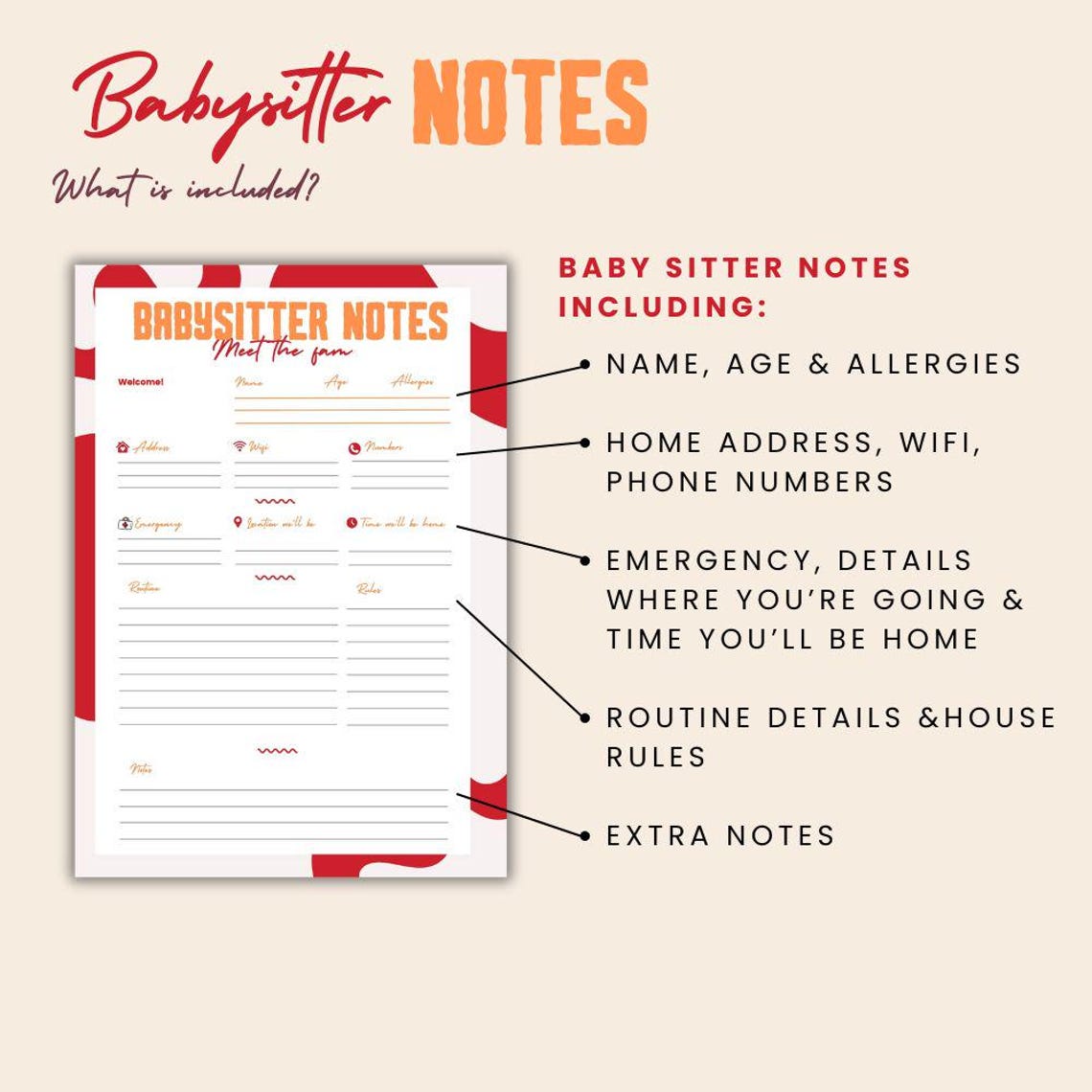 Babysitter Instructions | Printable Baby Sitter Template | Nanny Notes ...